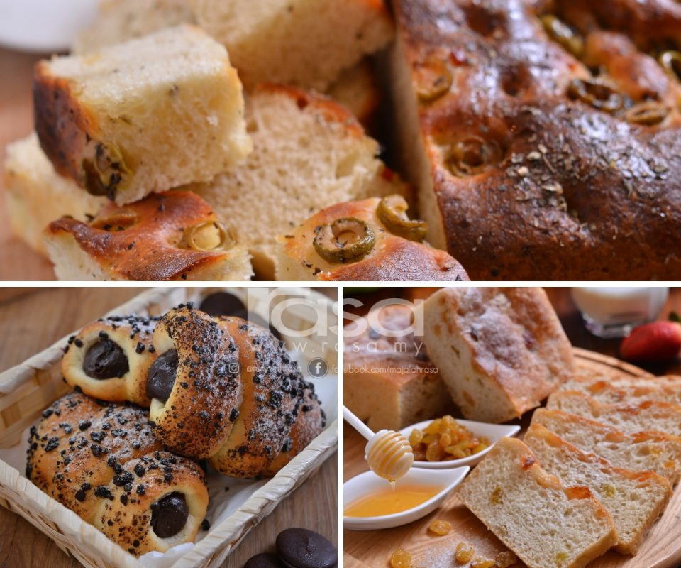 Tiga Roti Gebu ,Kismis , Buah Zaitun & Bun Coklat, Menu Sarapan Terbaiklah