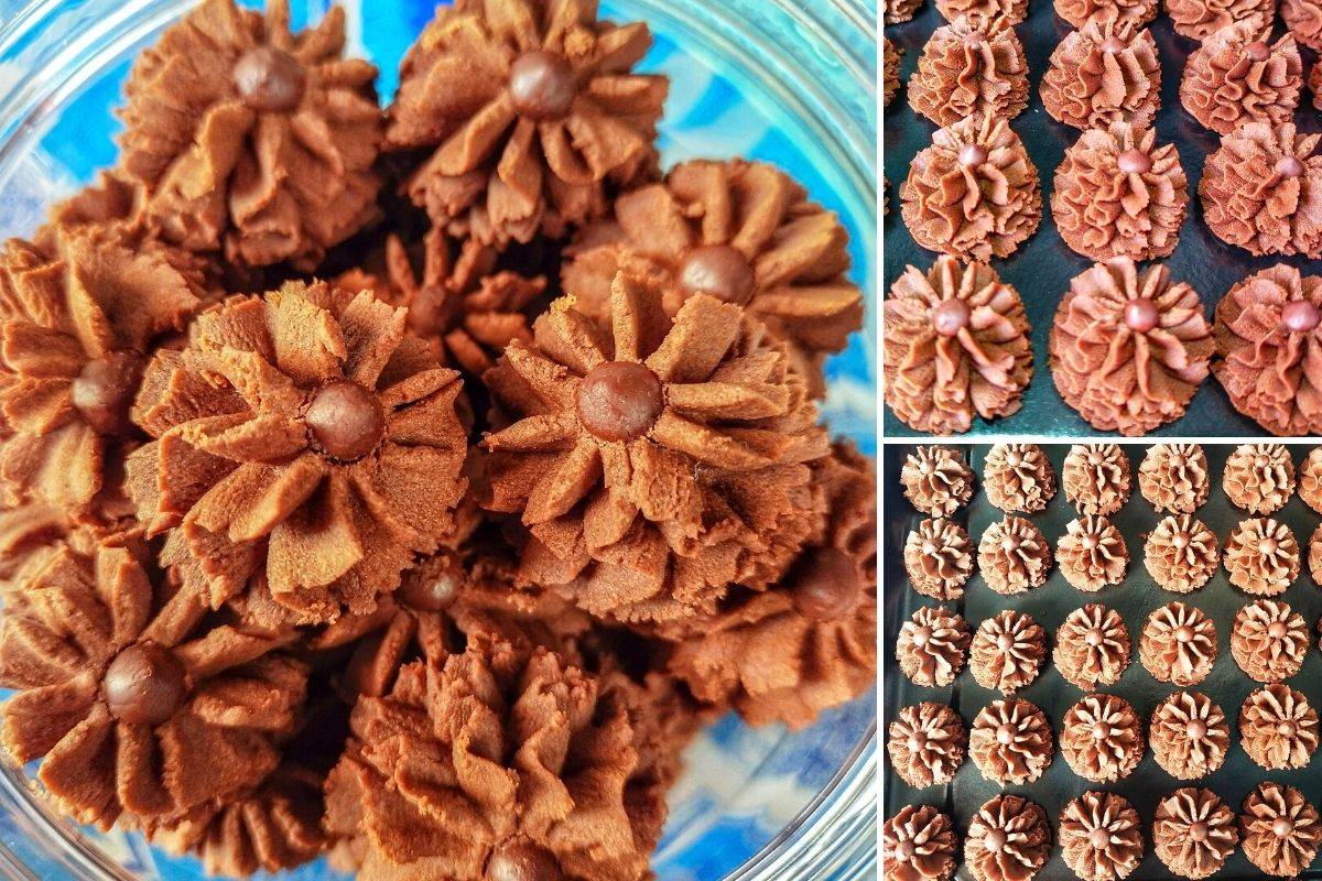 Resepi Semperit Coklat Mudah & Tip Bunga Biskut Tetap Cantik Lepas Dibakar