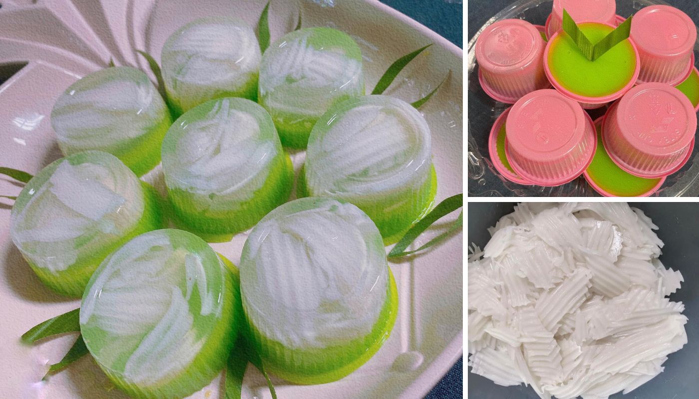 Agar-agar Pandan Kelapa Penuh Isi, Sedap Makan Sejuk-Sejuk