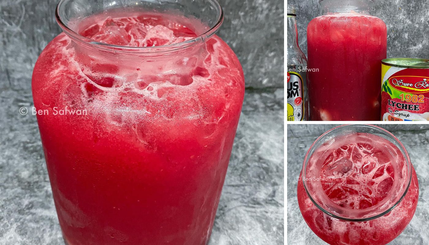 Segarkan Tekak Dengan Air Tembikai Lemon Laici, Tambah Ketulan Ais!