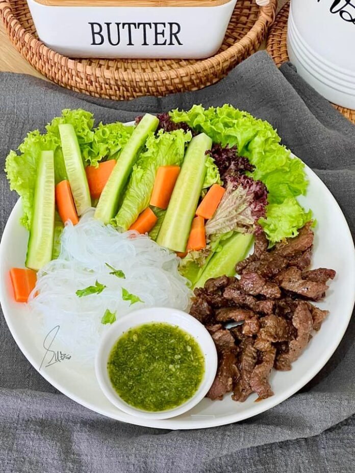 Resipi Daging Harimau Menangis & Sos Hijau Thai Sedap